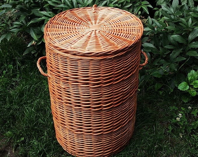 Large Wicker Laundry Basket, Round Storage Basket With Lid, Round ...