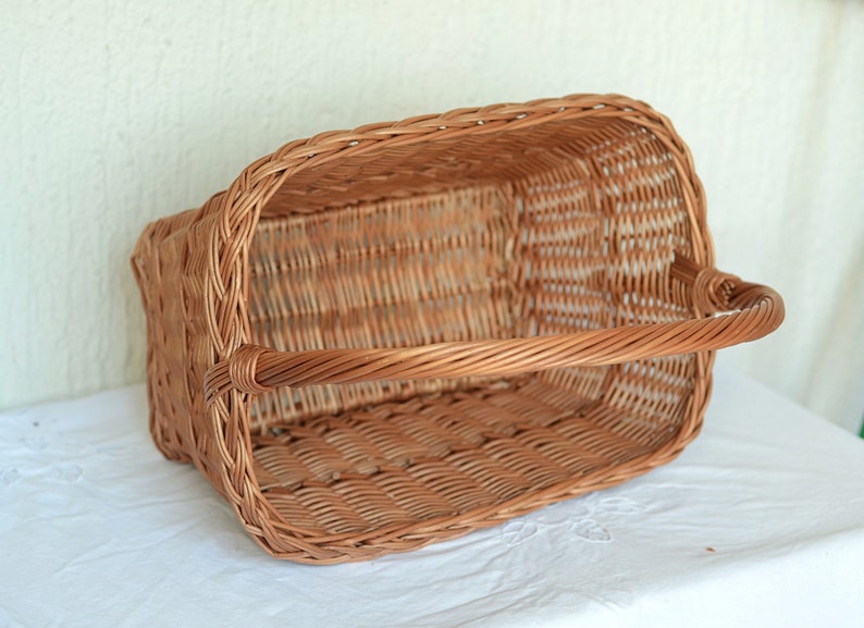 Rectangular Wicker Basket Woven Willow Basket Long Handle - Etsy