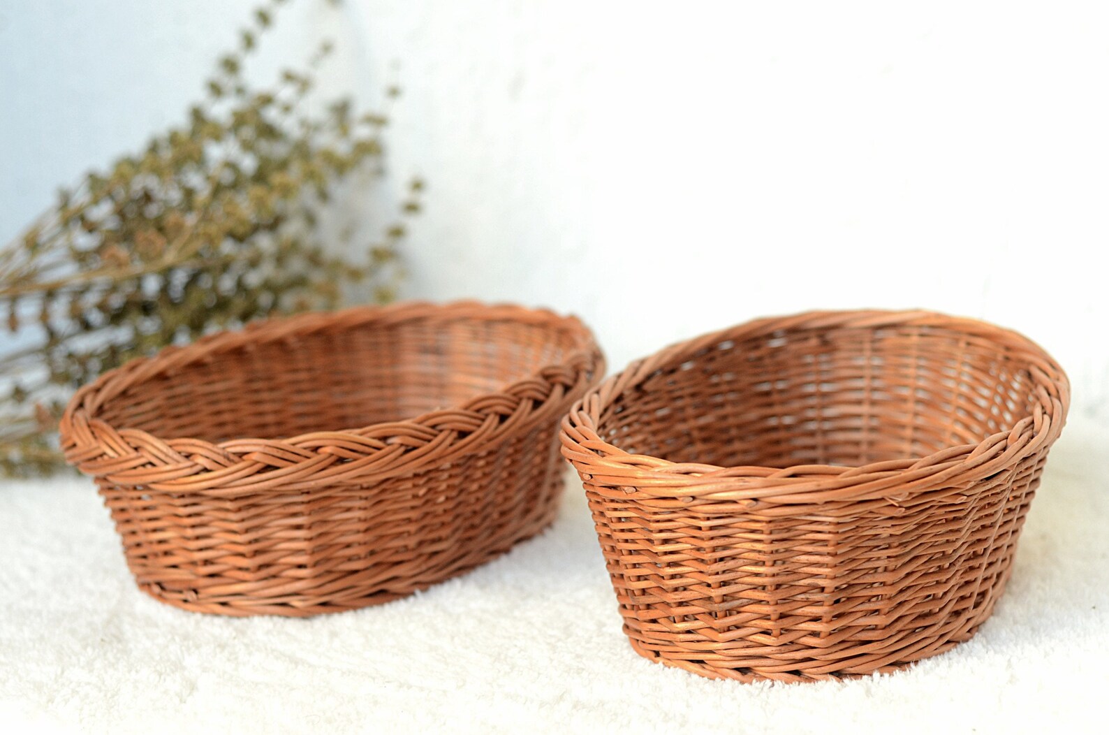 Small Oval Basket Woven Bread Basket Wicker Table Basket - Etsy