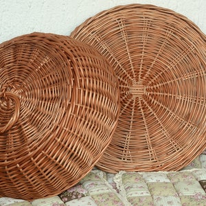 Large Wicker Plate With Lid, Bread Plate With Lid, Round Wicker Tray ...