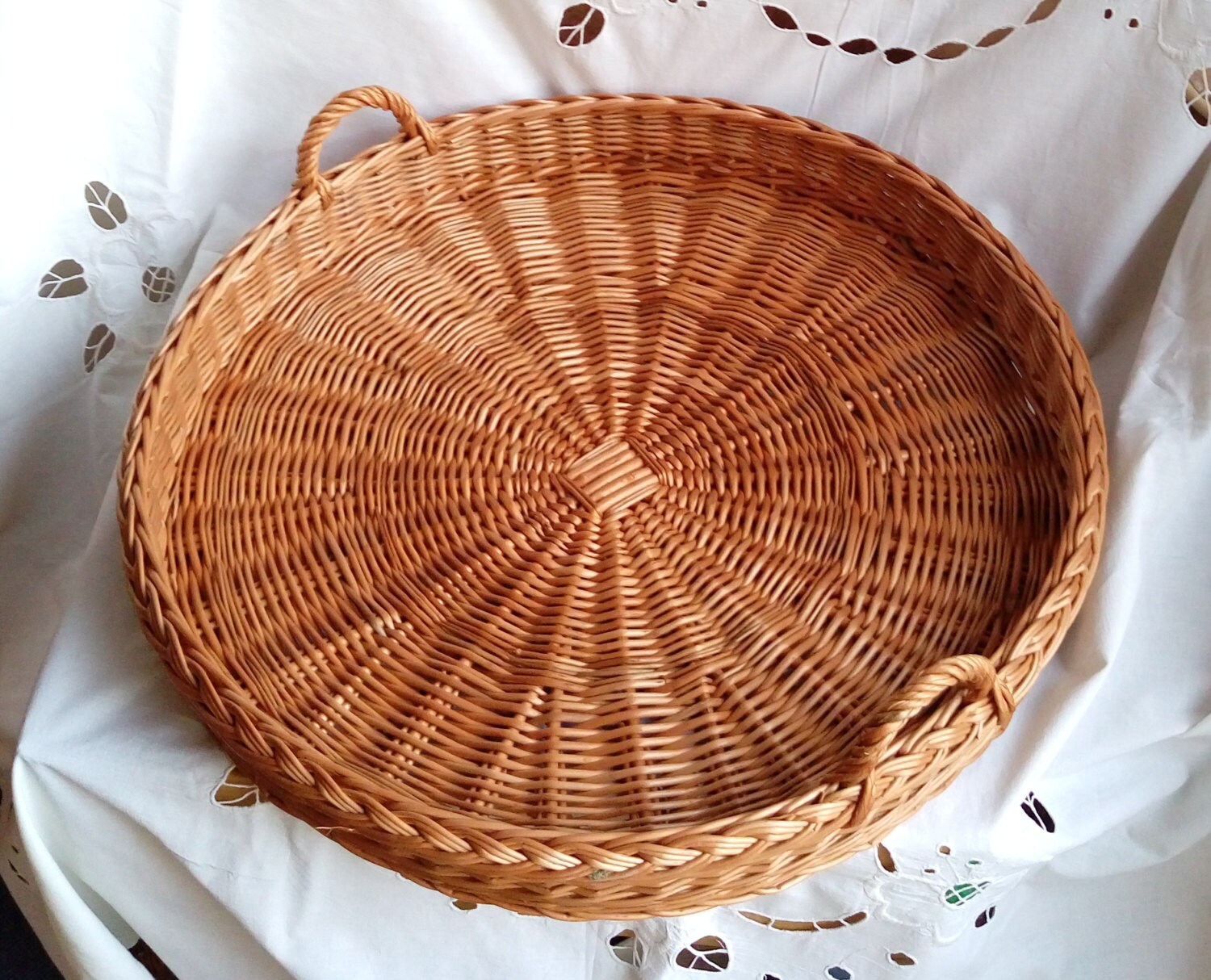 Big Round Wicker Tray Large Rustic Ottoman Tray Big Round - Etsy