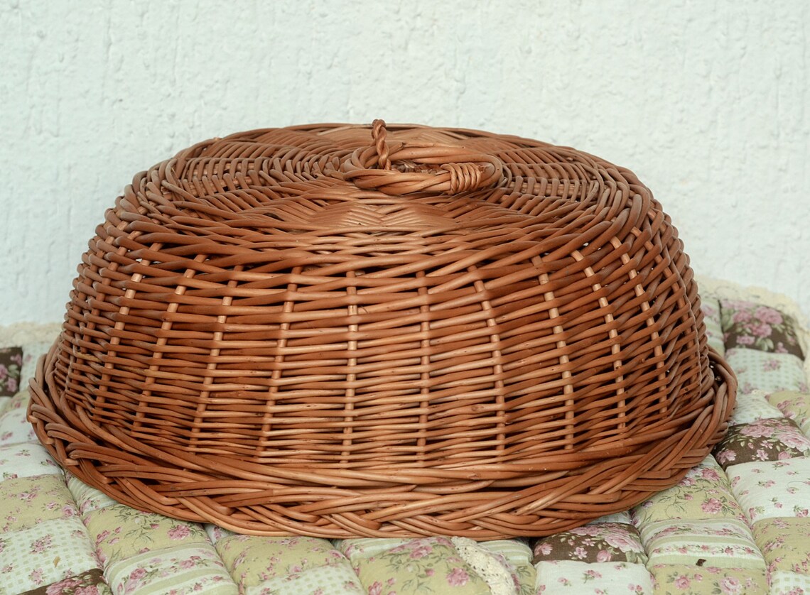 Large Wicker Plate With Lid Bread Plate With Lid Round | Etsy