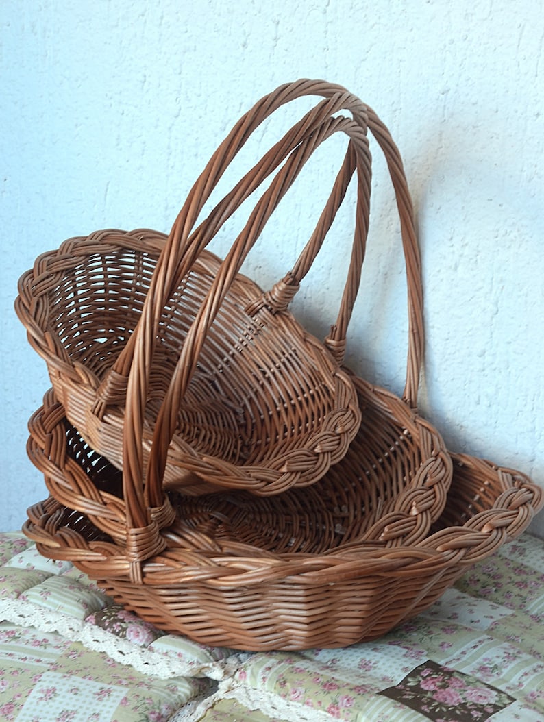 Set of 3 Shallow Baskets Flower Display Basket Flower Girl | Etsy