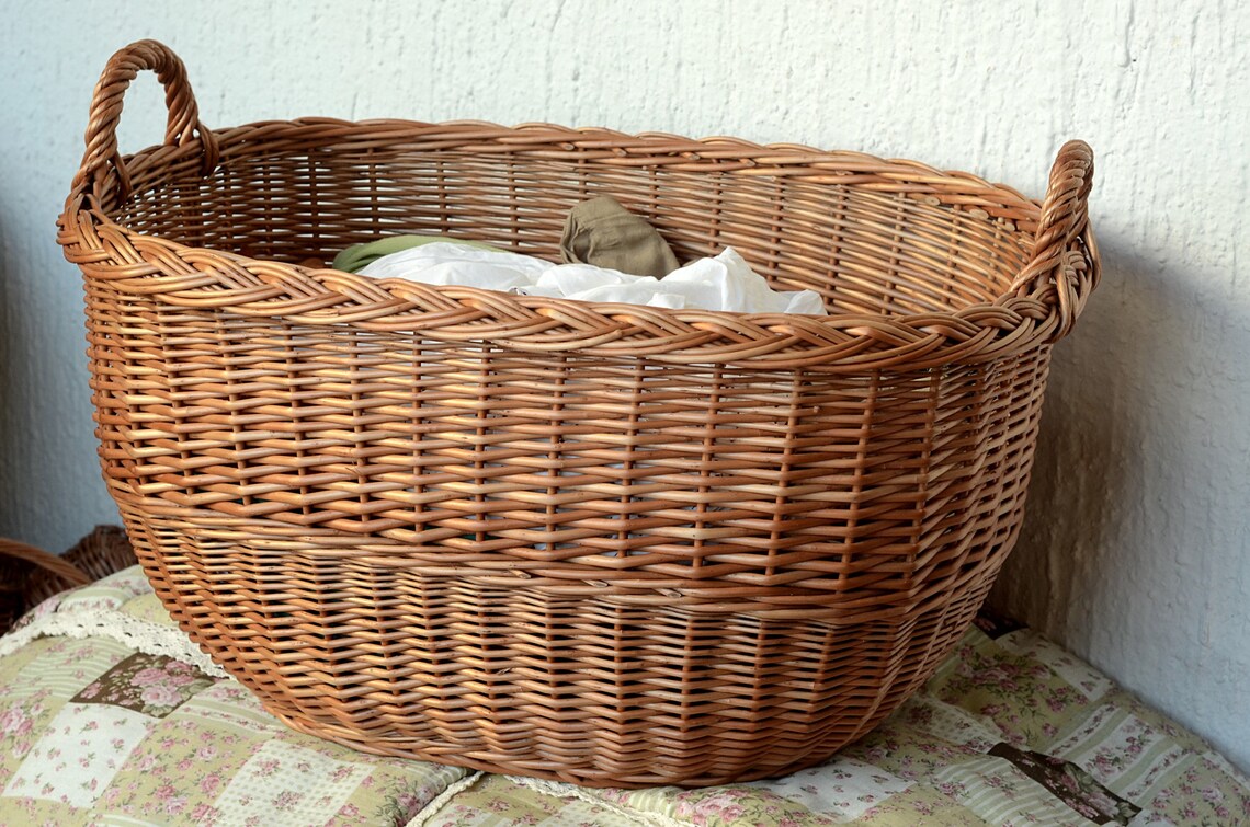 Wicker Laundry Basket Handwoven Storage Basket Laundry | Etsy