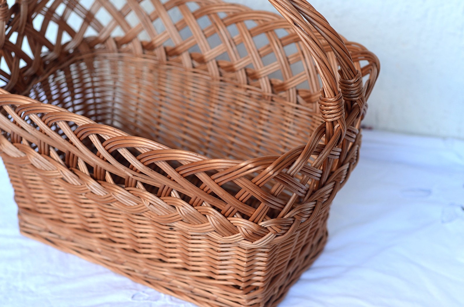 Rectangular Basket Double Handle Handwoven Wicker Basket | Etsy