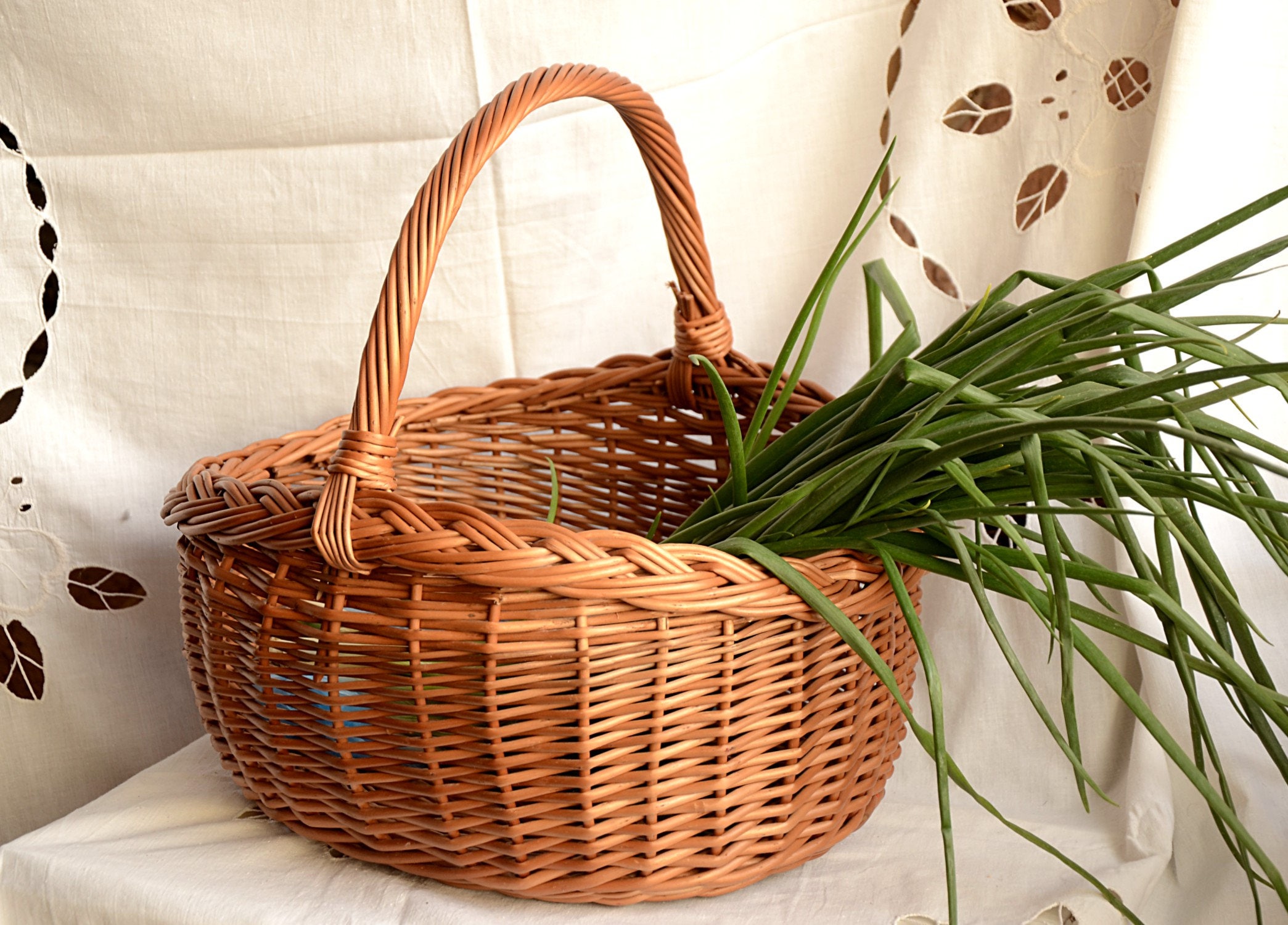 Oval Basket Wide Wicker Basket Rustic Wicker Basket - Etsy