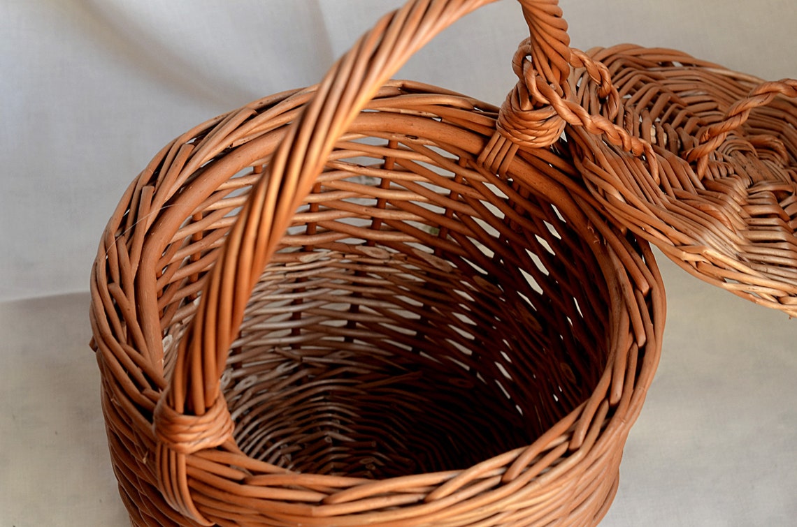 Short Wicker Basket With Lid Birkin Style Basket Short Round | Etsy