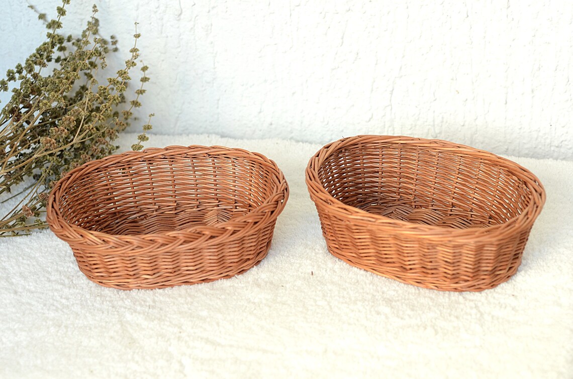 Small Oval Basket Woven Bread Basket Wicker Table Basket | Etsy