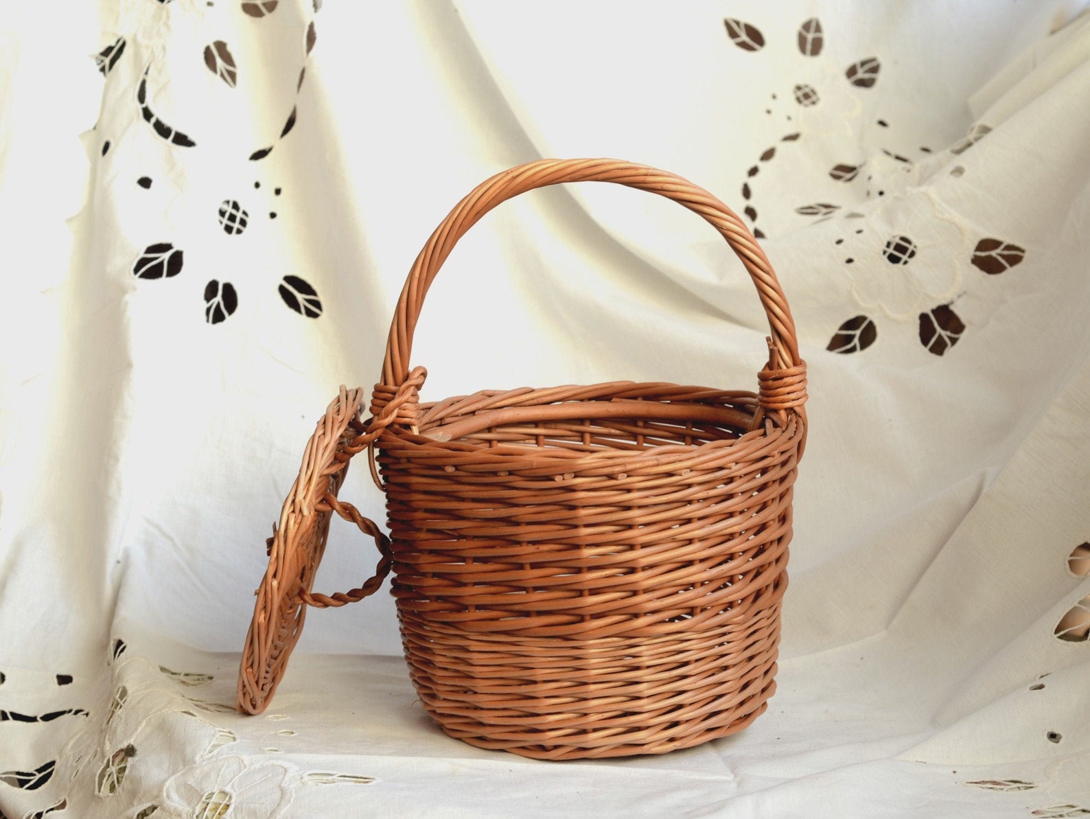 Short Wicker Basket With Lid Birkin Style Basket Short Round | Etsy