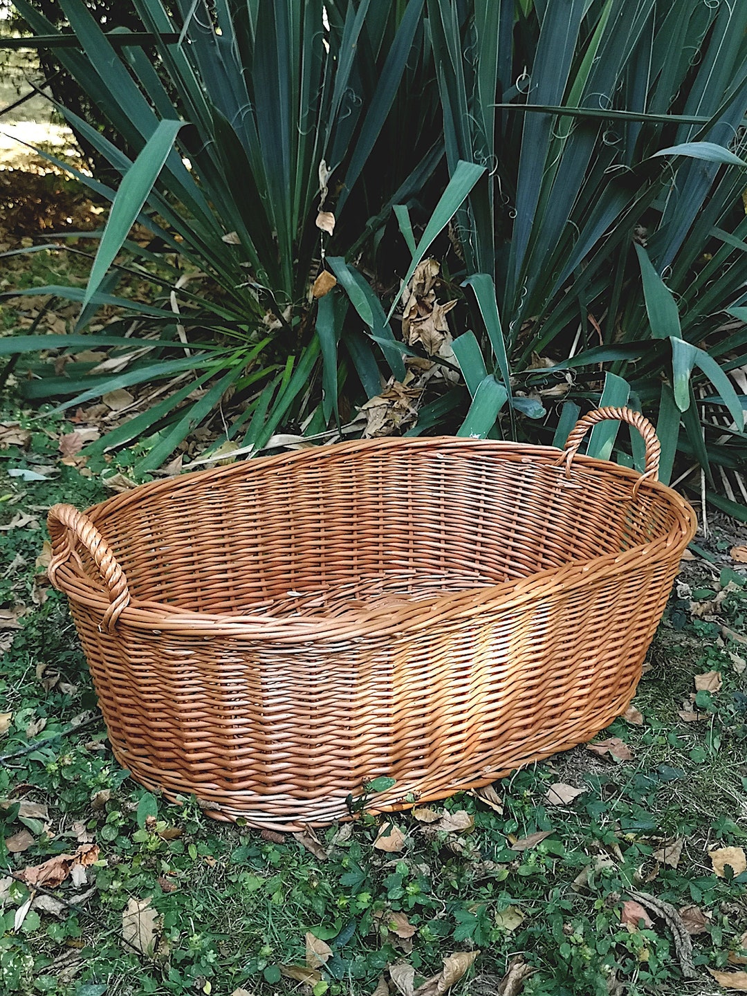 Shallow Laundry Basket, Handwoven Storage Basket, Oval Laundry Basket ...