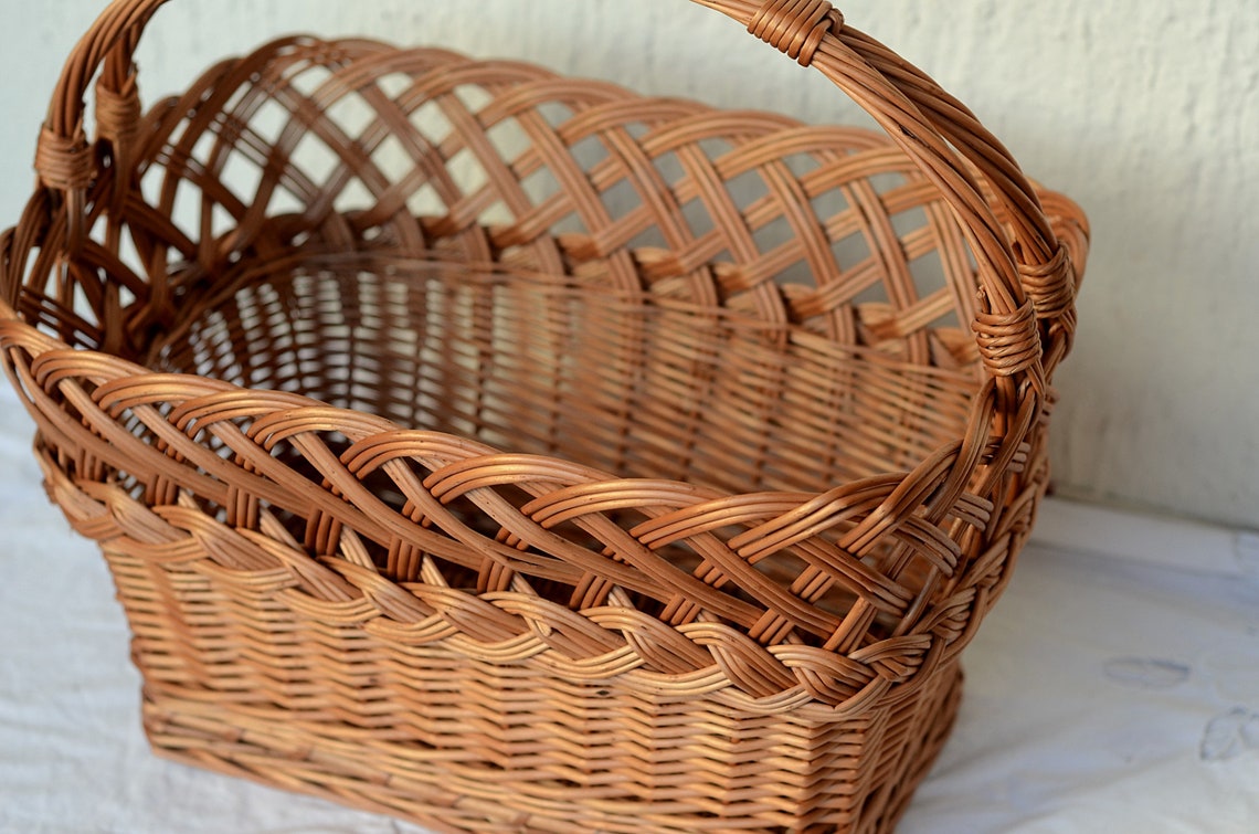 Rectangular Basket Double Handle Handwoven Wicker Basket | Etsy