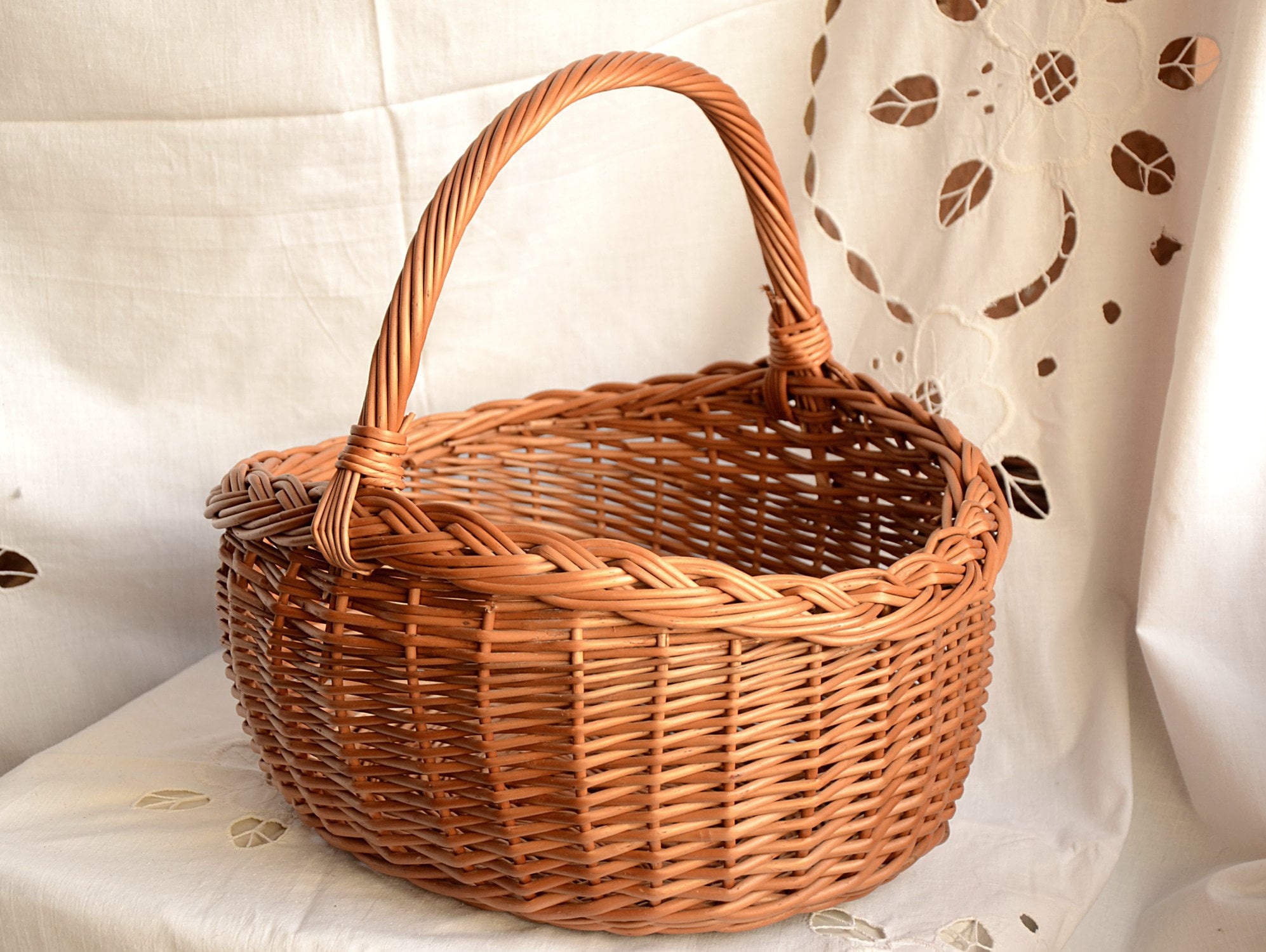 Oval Basket Wide Wicker Basket Rustic Wicker Basket - Etsy