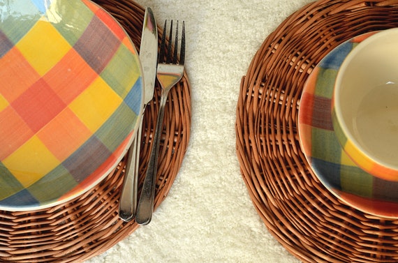 Wicker Plate Charger Woven Wicker Charger Rustic Table | Etsy
