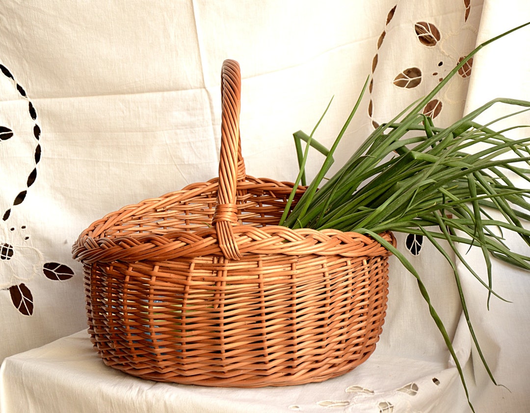 Oval Basket, Wide Wicker Basket, Rustic Wicker Basket, Mushroom Basket ...