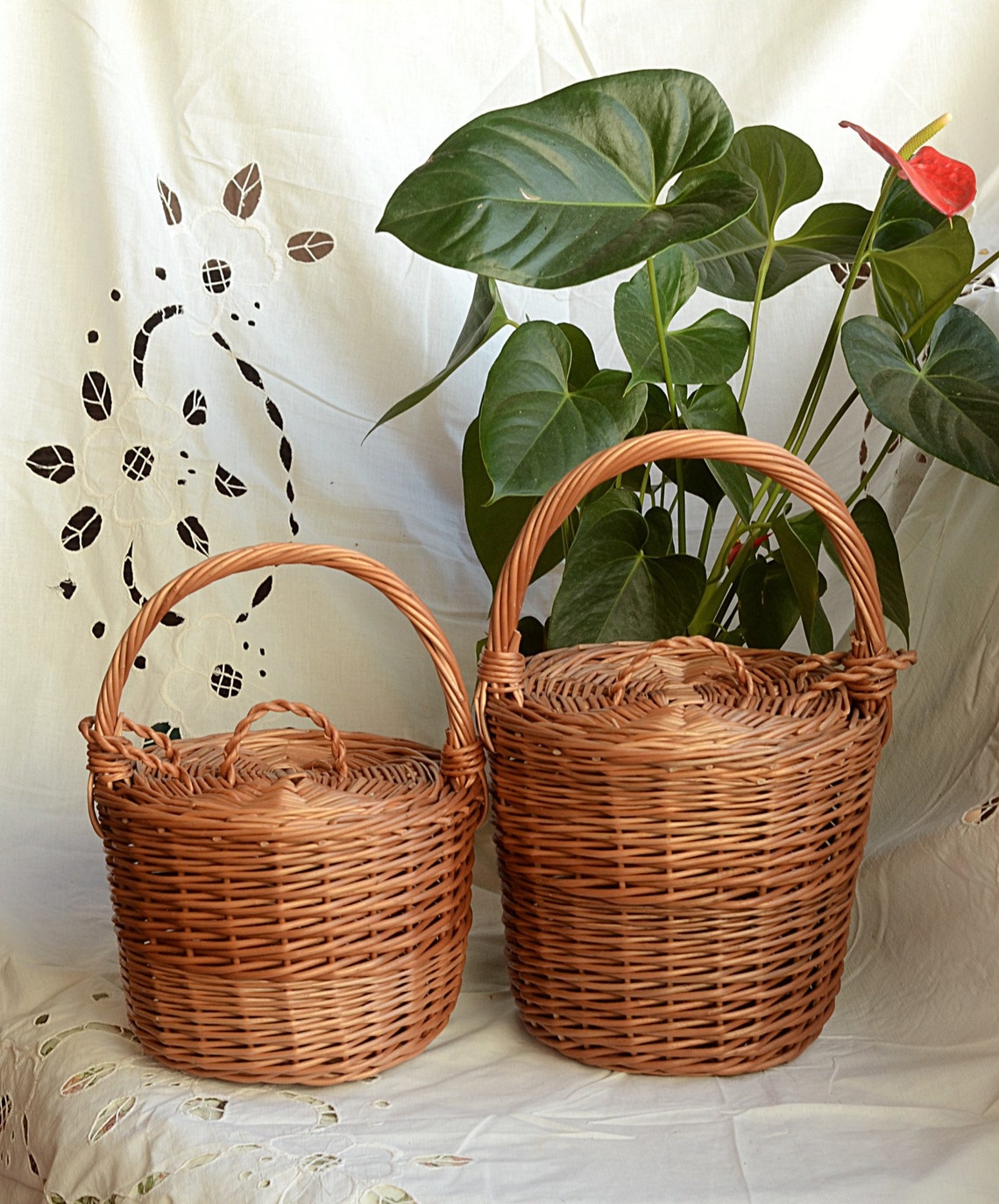 Short Wicker Basket With Lid Birkin Style Basket Short Round | Etsy