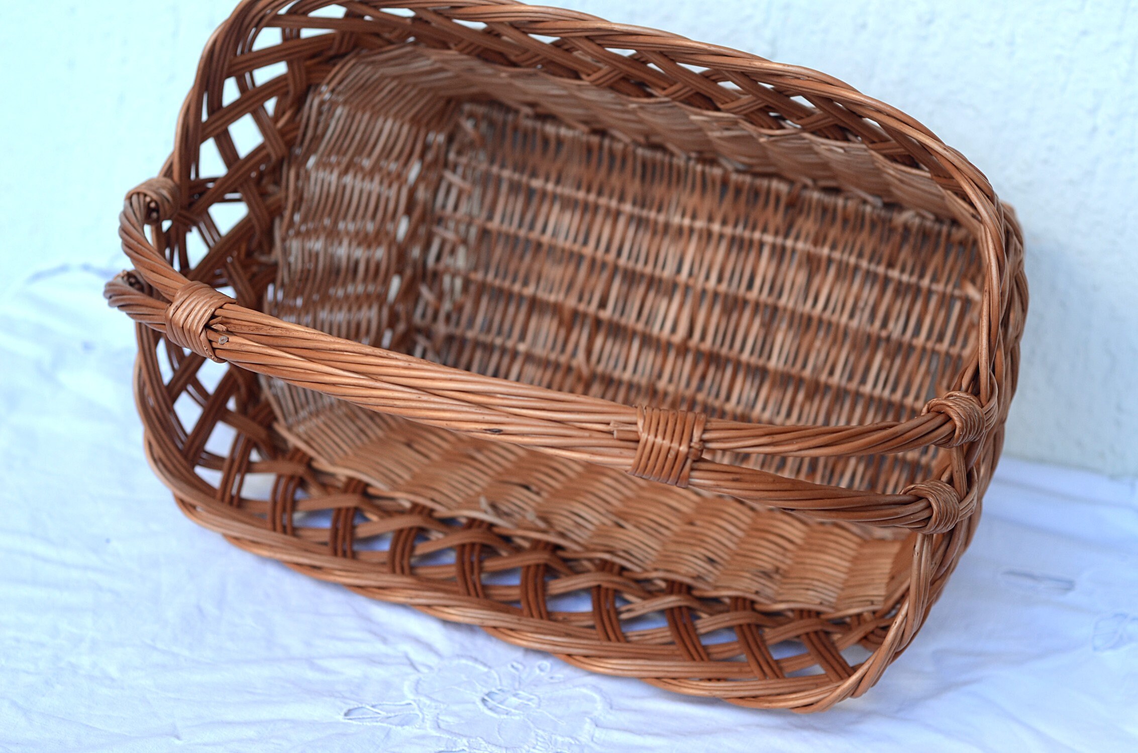 Rectangular Basket Double Handle Handwoven Wicker Basket | Etsy