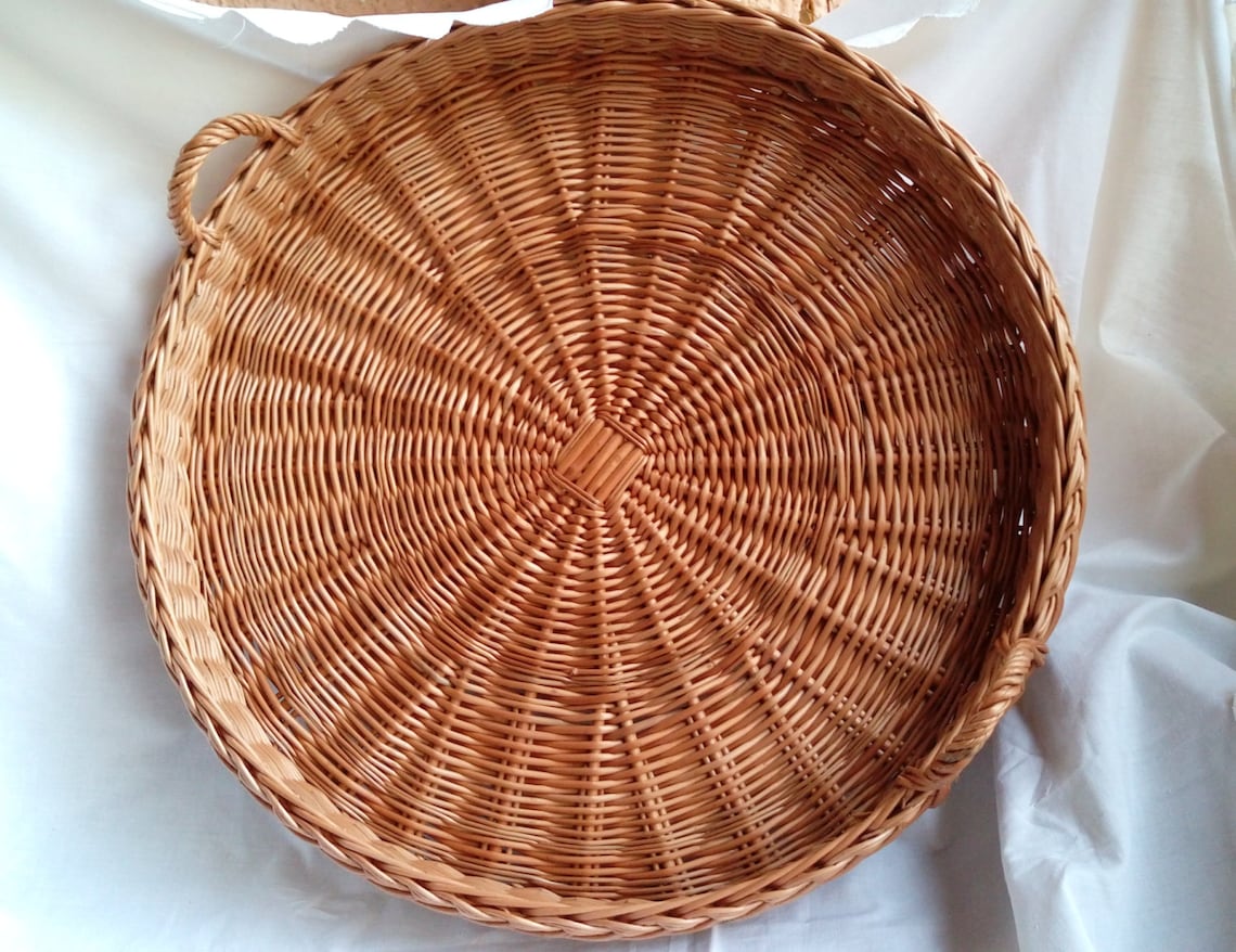 Big Round Wicker Tray Large Rustic Ottoman Tray Big Round - Etsy