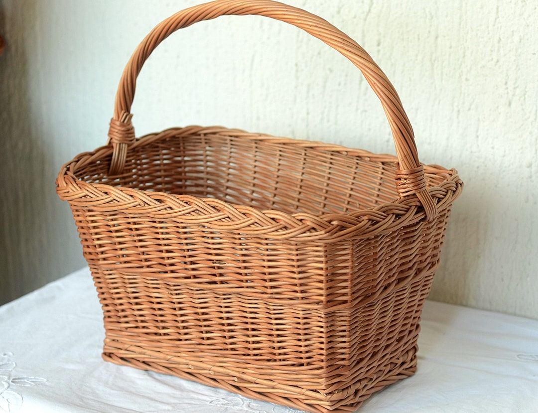 Rectangular Wicker Basket, Woven Willow Basket, Long Handle Wicker ...