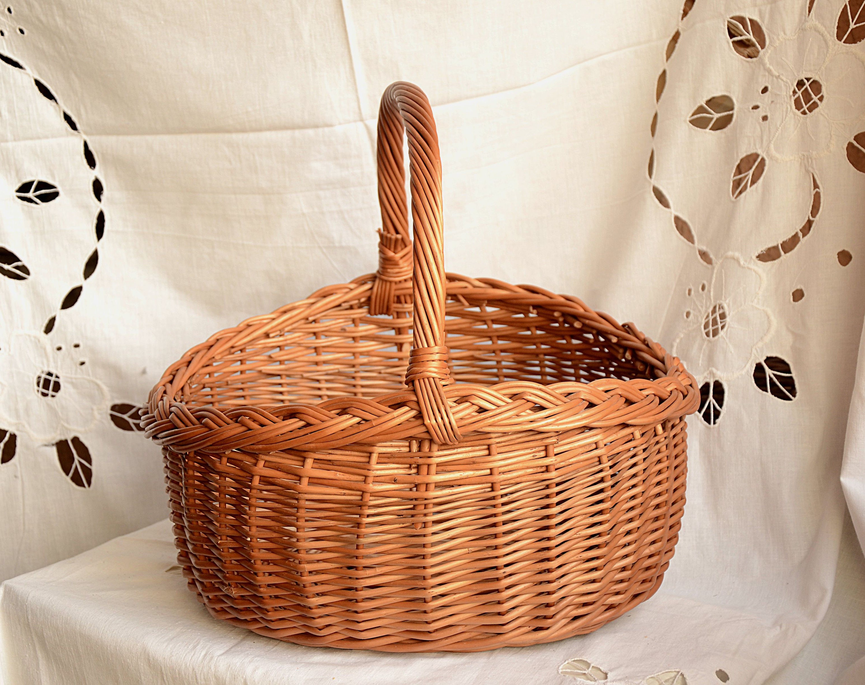 Oval Basket Wide Wicker Basket Rustic Wicker Basket | Etsy