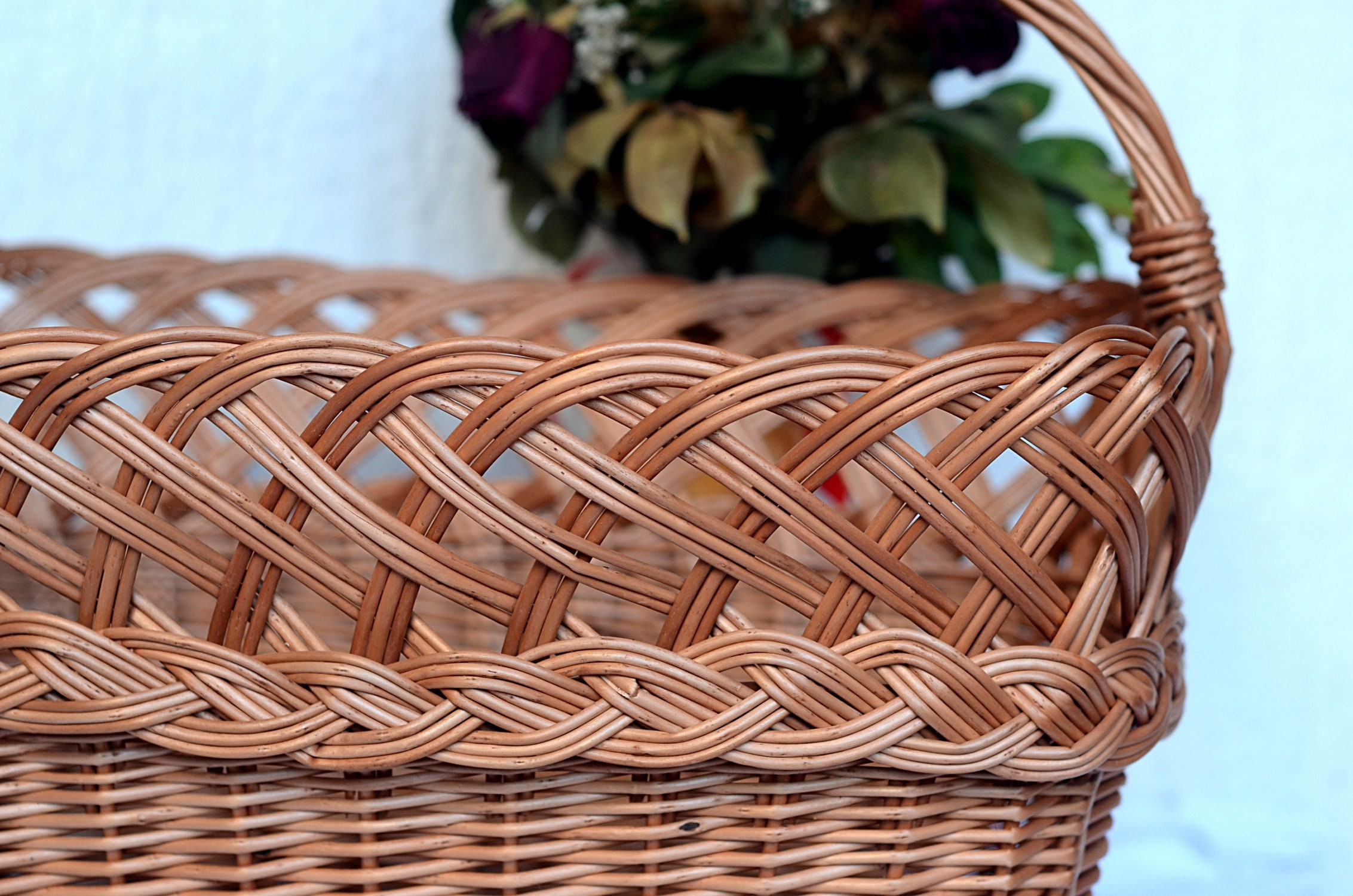 Rectangular Basket Double Handle Handwoven Wicker Basket | Etsy