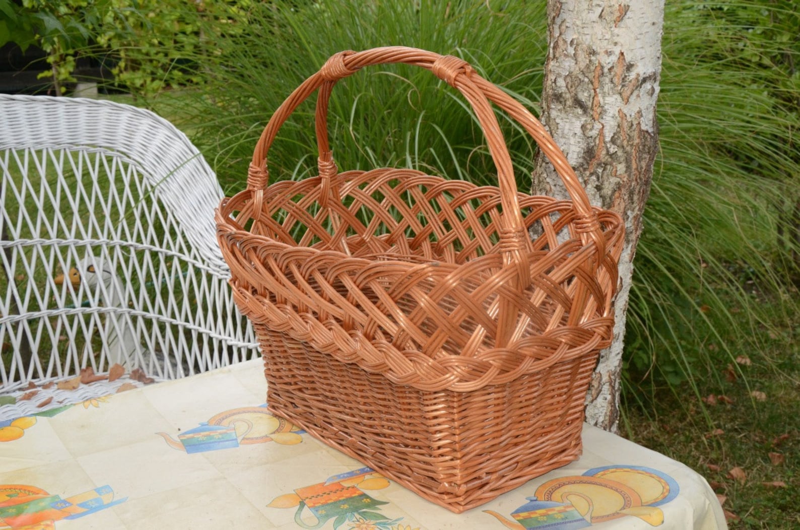 Rectangular Basket Double Handle Handwoven Wicker Basket | Etsy