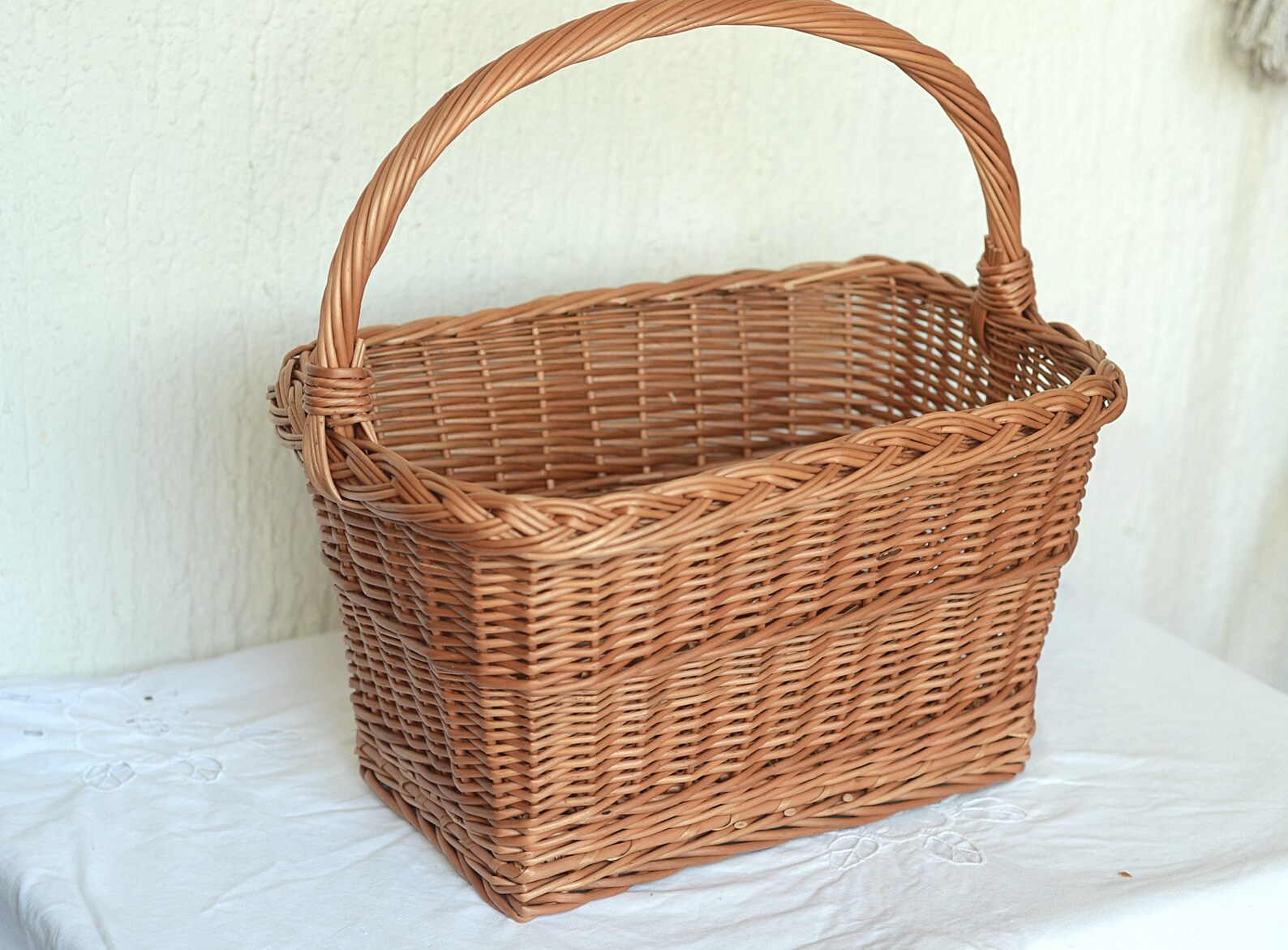 Rectangular Wicker Basket Woven Willow Basket Long Handle - Etsy