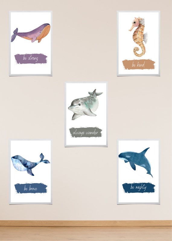 Prints Set of 10 Prints Inspirational Quotes Ocean Animals Affirmations ...