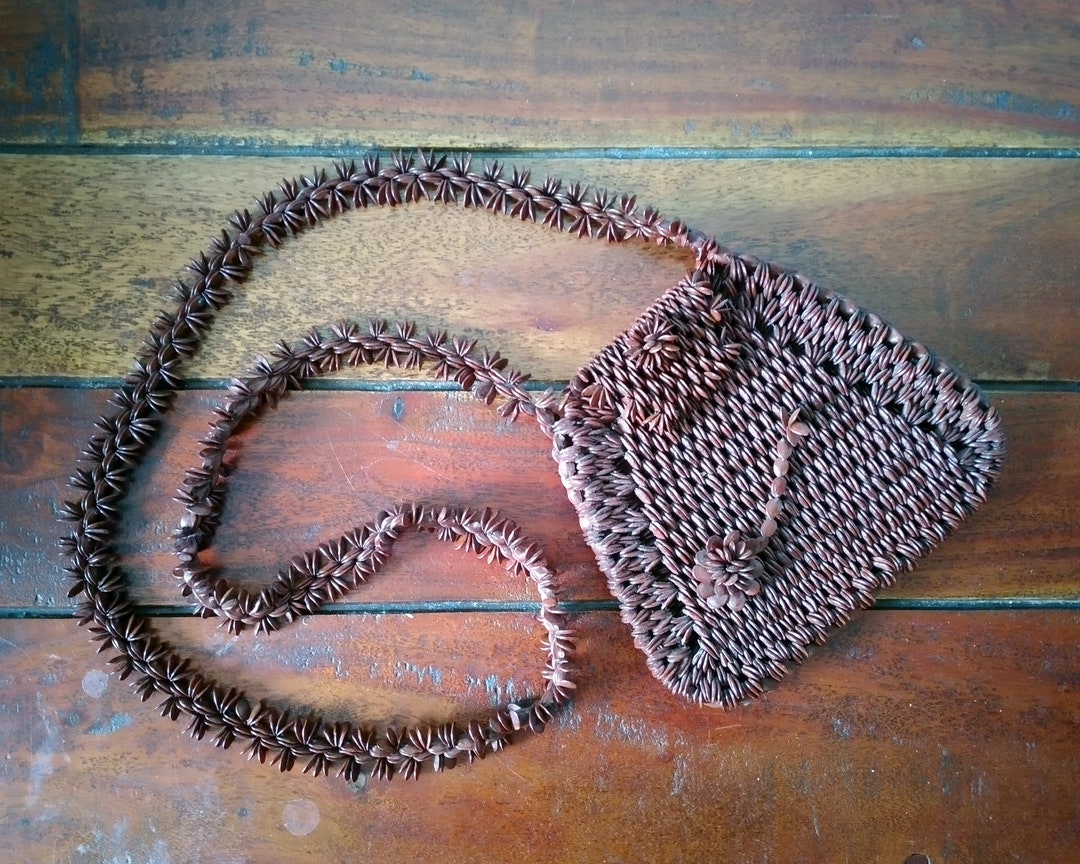 Unique Vintage Handbag Made From Natural Seeds. Small Brown - Etsy