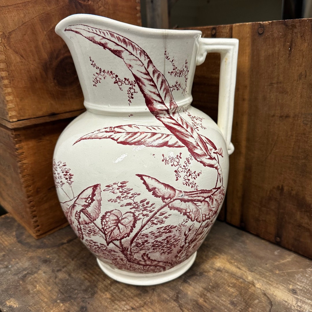 Red Transferware Pitcher Vanity Set Unmarked Floral 1041 - Etsy