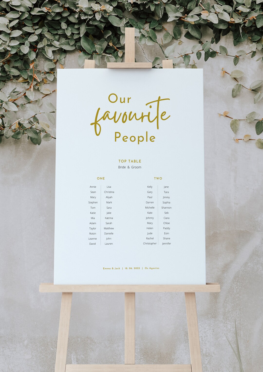 Gold Wedding Table Plan | Custom Wedding Seating Chart Portrait ...