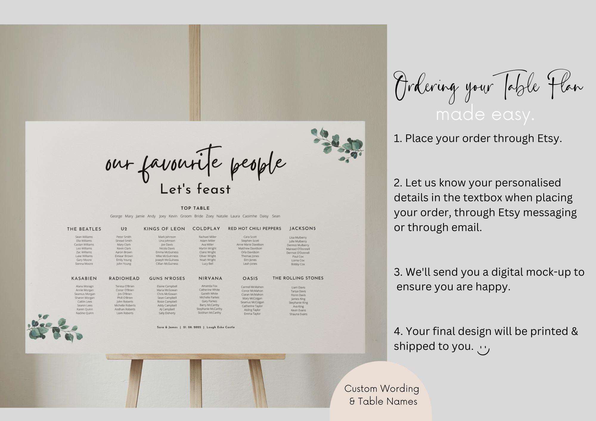 Wedding Seating Plan Personalised | Wedding Table Plan | Wedding ...