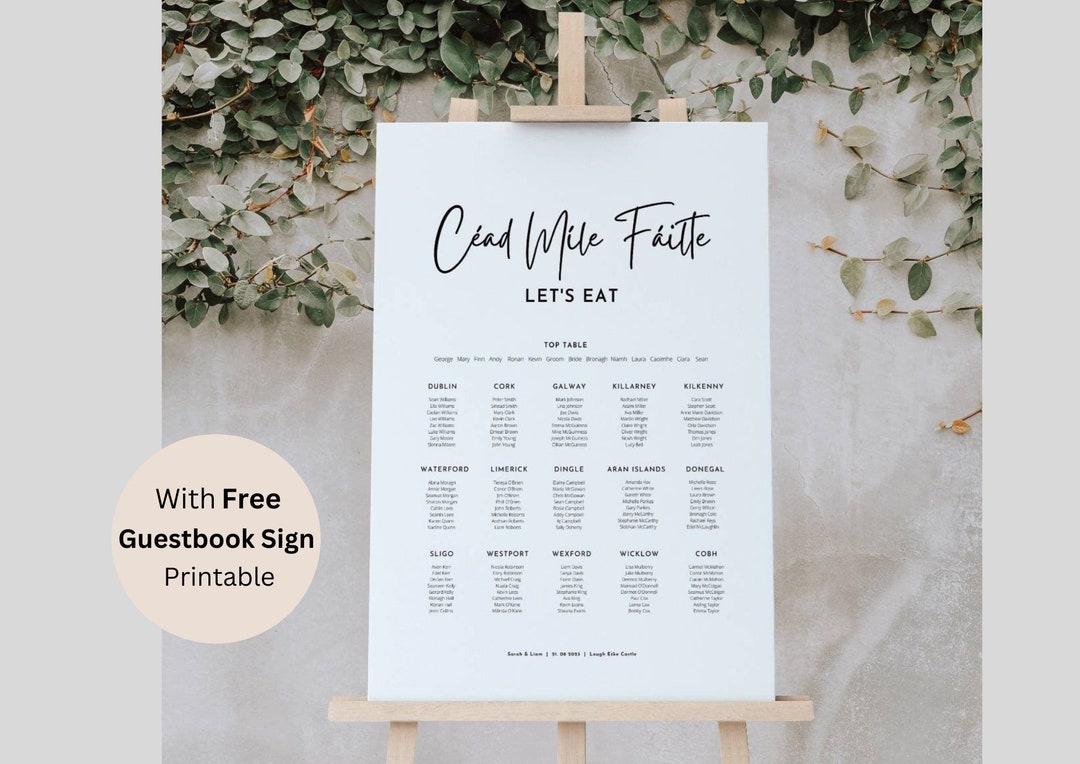 Irish Wedding Table Plan |cead Mile Failte| Ireland |personalised ...
