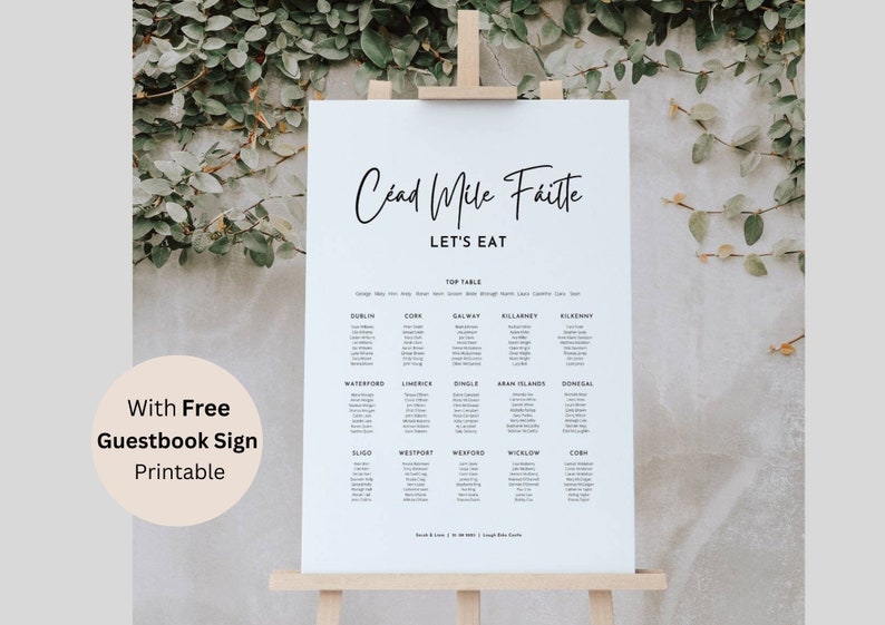 Irish Wedding Table Plan |cead Mile Failte| Ireland |personalised ...
