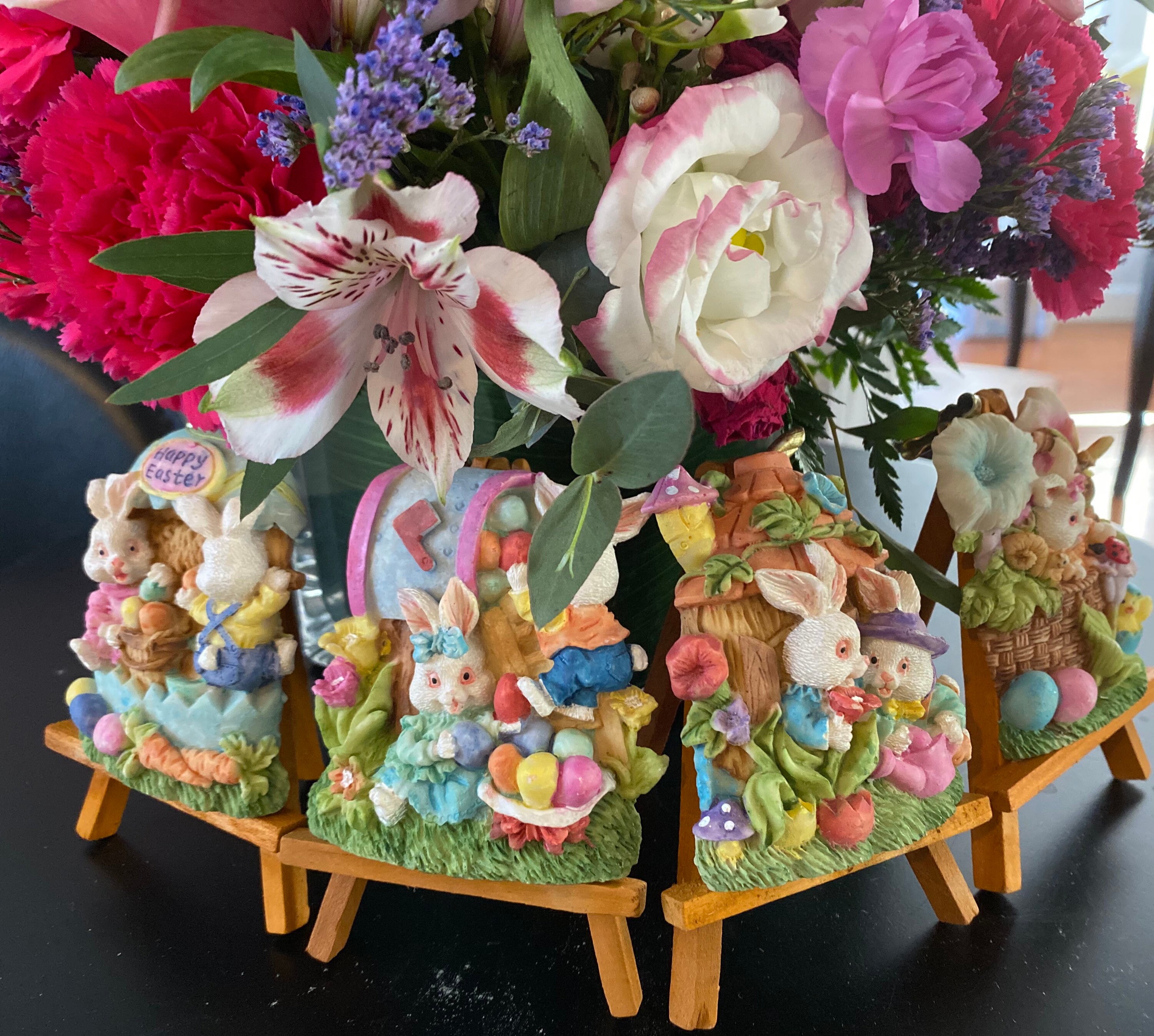 EASTER- Vintage 1990s Resin/pottery Bunny Figures With Mini Easel ...