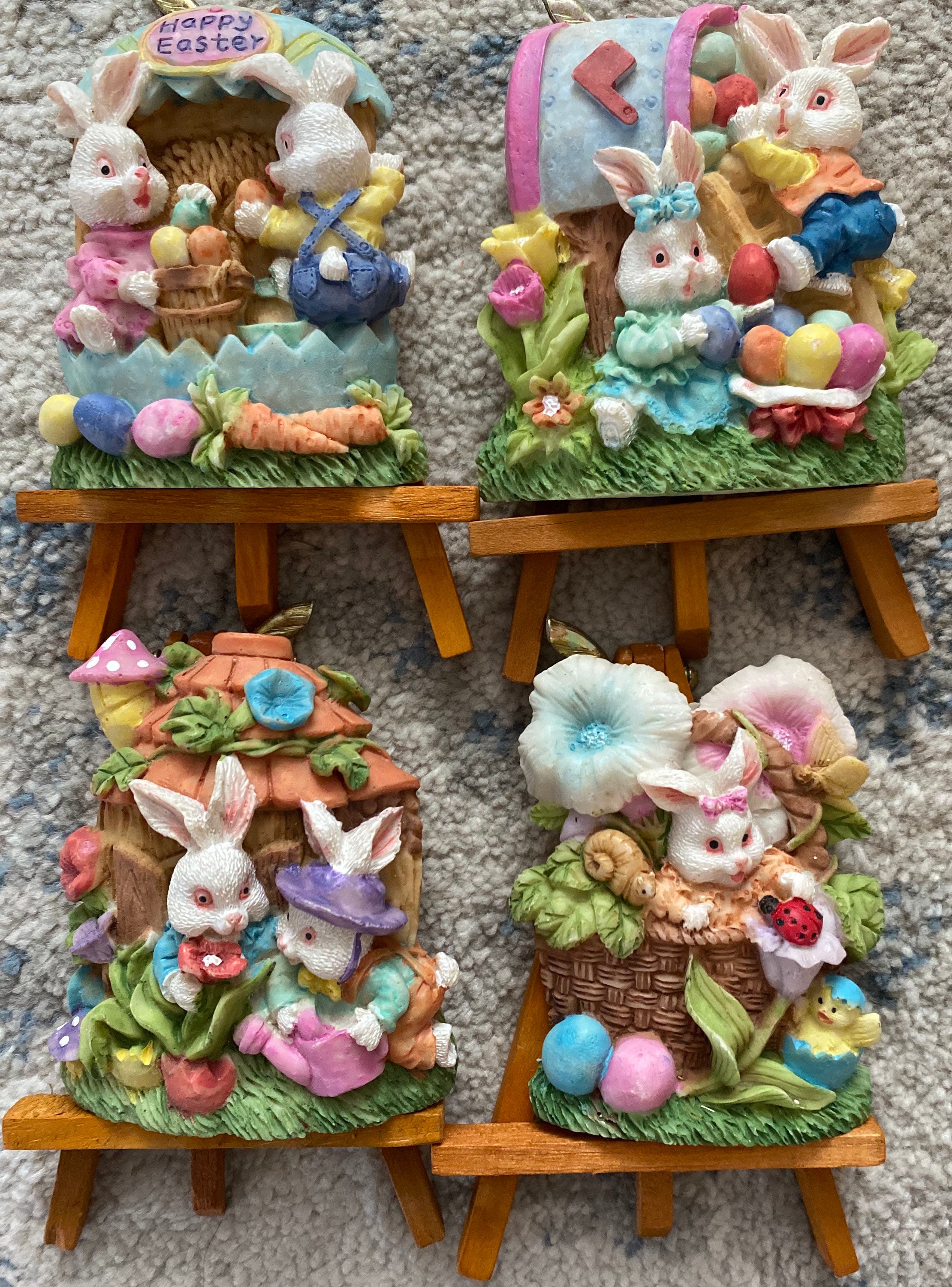 EASTER- Vintage 1990s Resin/pottery Bunny Figures With Mini Easel ...