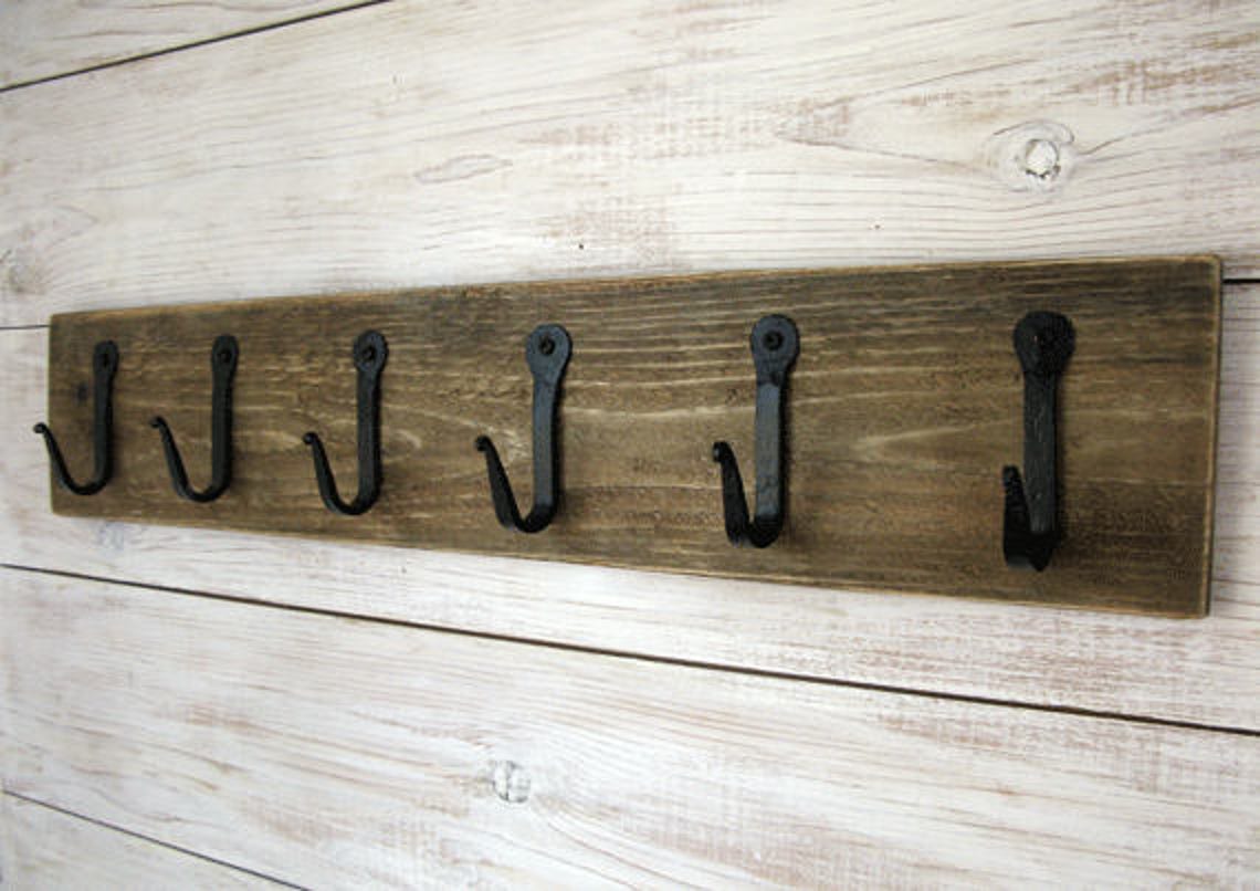 Farmhouse Wall Decor Rustic Wood Wall Coat Rack With 6 Cast - Etsy