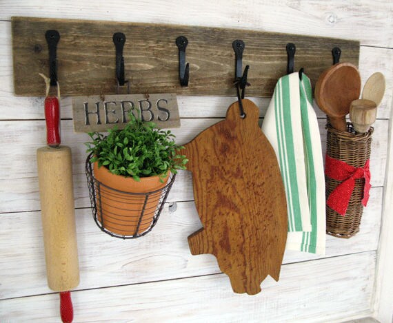 Farmhouse Wall Decor Rustic Wood Wall Coat Rack With 6 Cast - Etsy