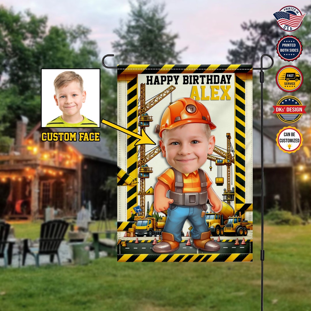Personalized Birthday Flag 7th Birthday Construction Boy - Etsy