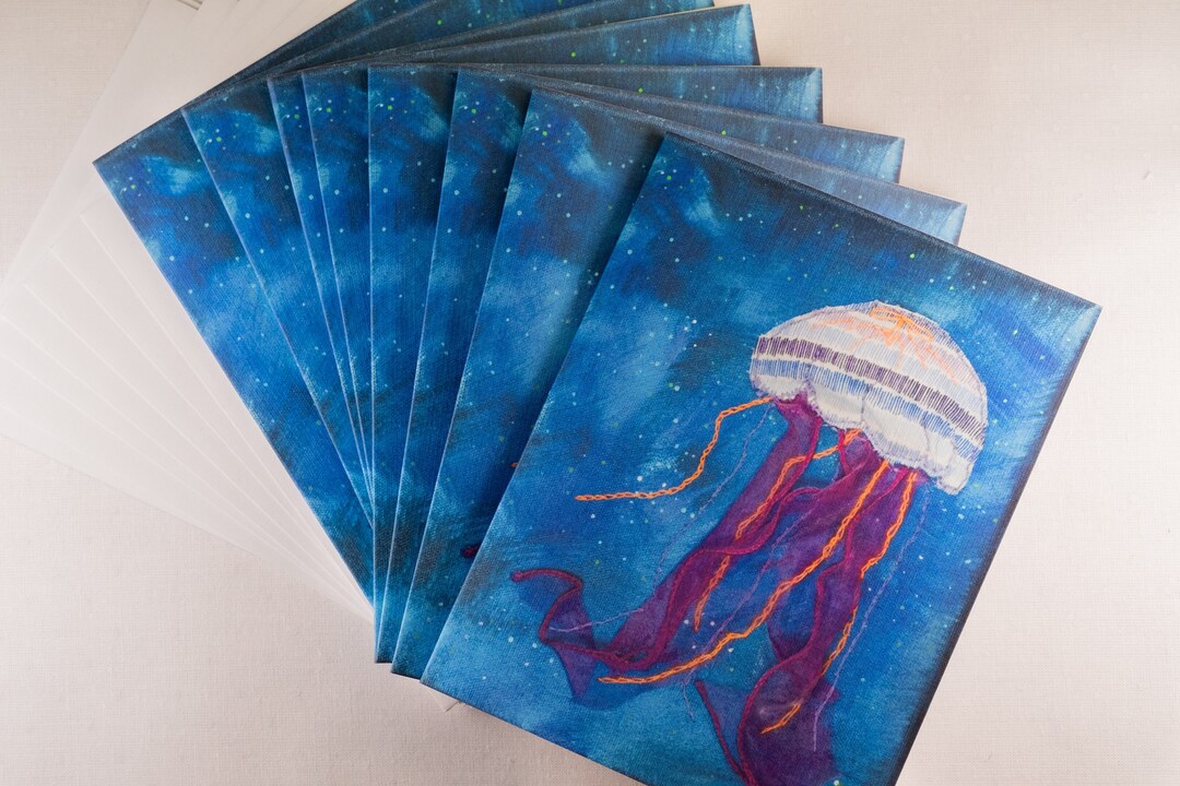 Blank Note Card Set / Jellyfish Art Print Note Cards / Art Print Note ...