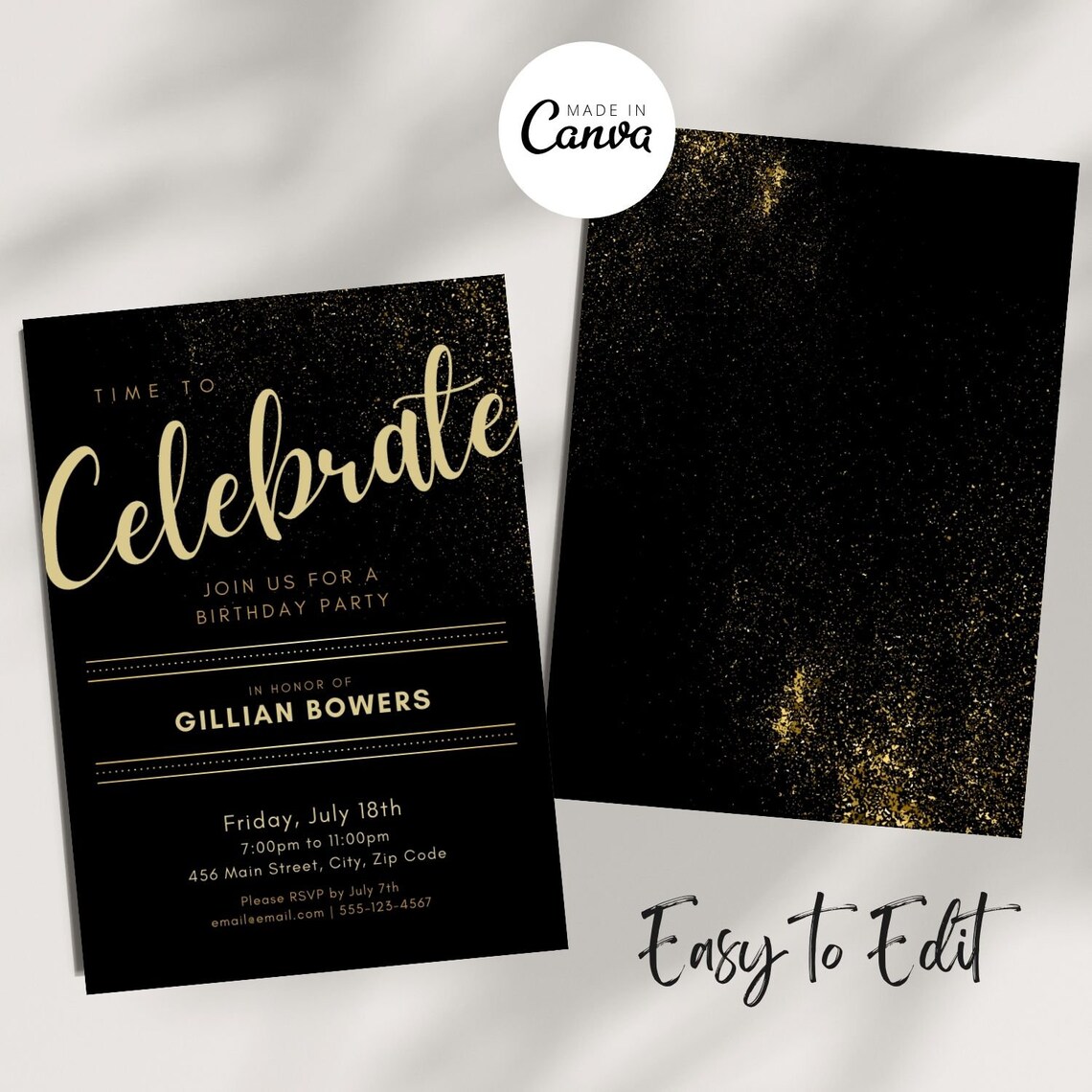 Black and Gold Party Invitations | Adult Birthday Invitation | Canva ...