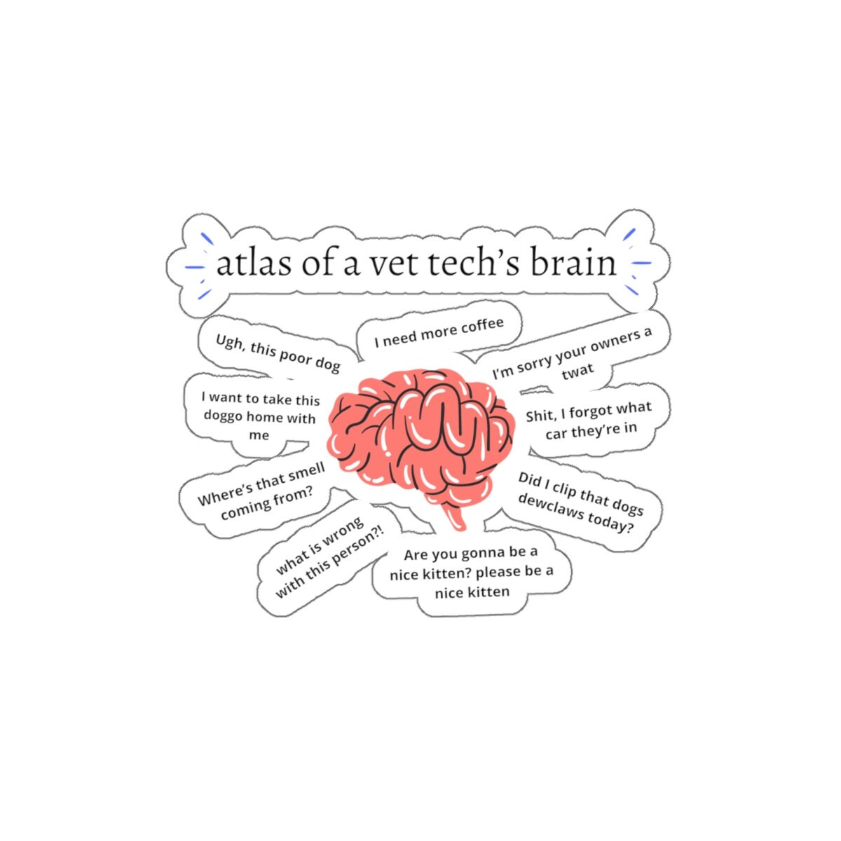 Atlas of A Vet Tech's Brain Sticker, Veterinary Stickers, Gifts for Vet ...