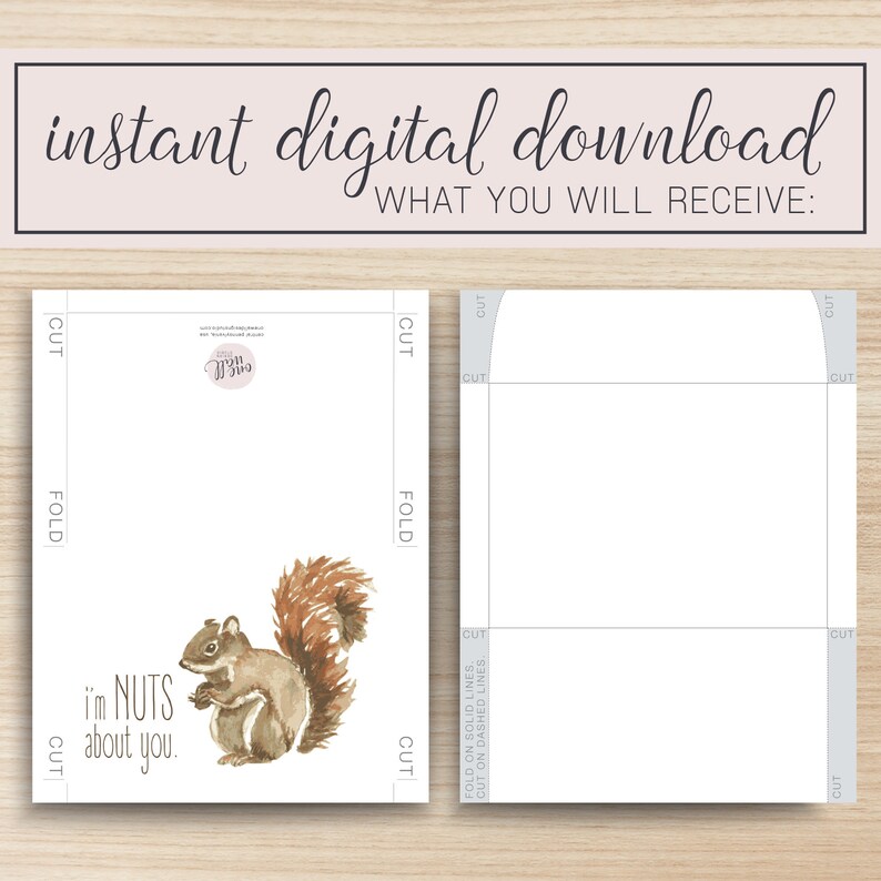 I'm Nuts About You PRINTABLE Greeting Card, 5x7, Cardstock, Squirrel ...