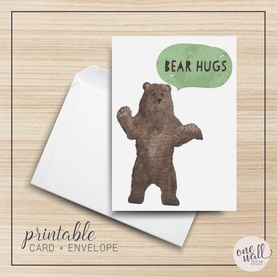 Bear Hugs PRINTABLE Greeting Card 5x7 Cardstock Brown Bear | Etsy