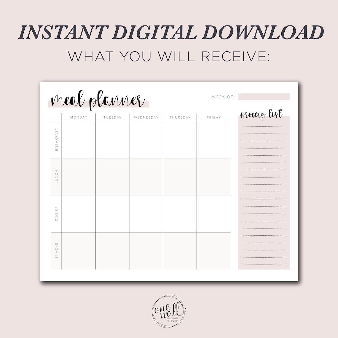Weekly Meal Planner PRINTABLE, Mon, Tue, Wed, Thur, Fri, Breakfast ...
