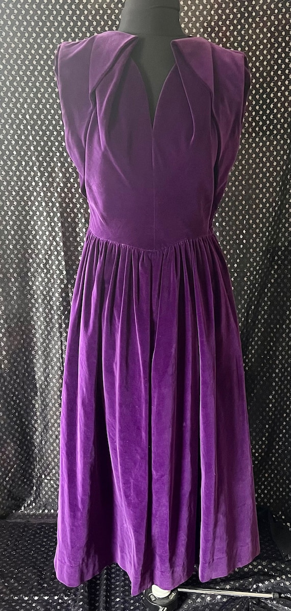 Deep purple velvet flared cocktail dress origami coll… - Gem
