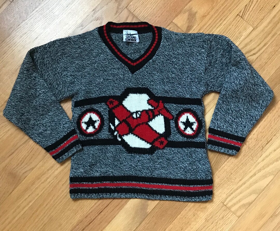 80s Airplane Sweater Intarsia Knit V Neck Vintage Kids Size 6-8 - Etsy
