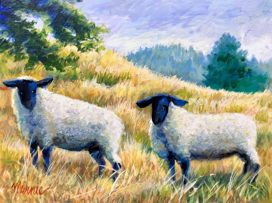 Ewe and Ewe Original Acrylic Painting, 9x12 Suffolk Sheep Wall Art ...