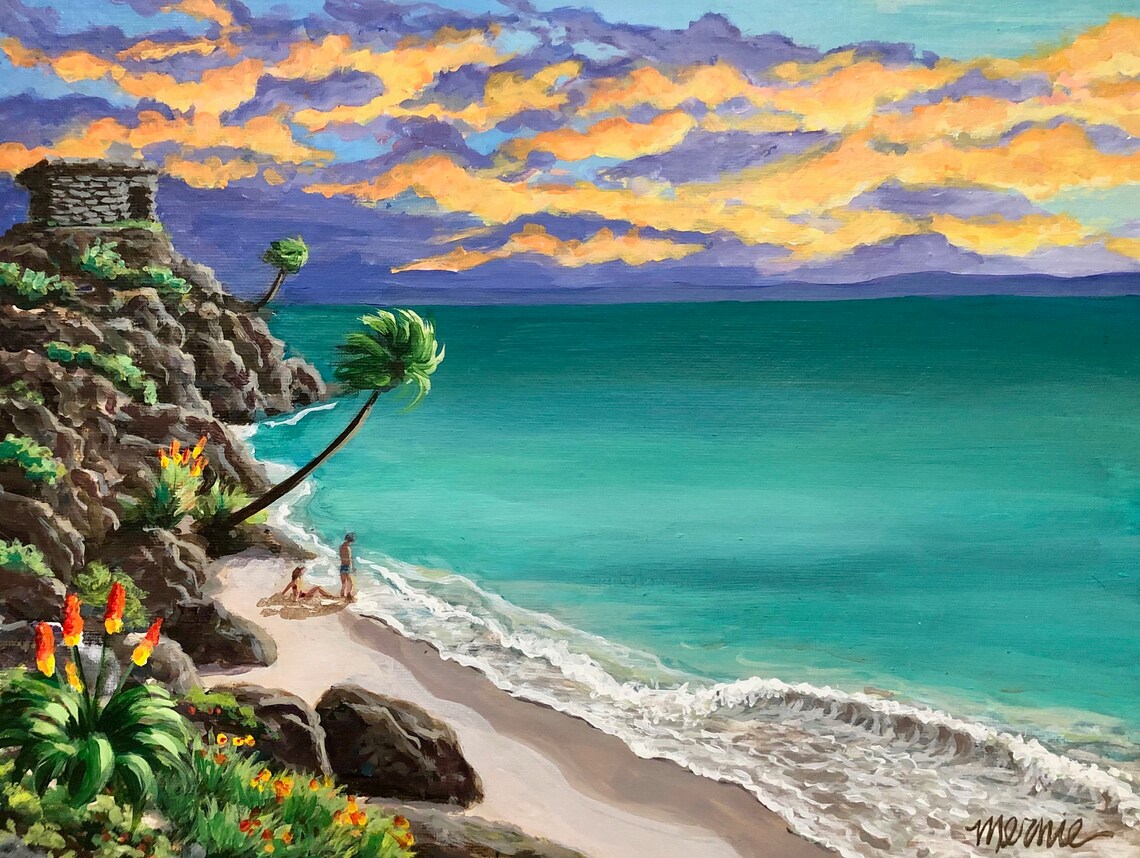 Yucatan Shore 12x16 Original Acrylic Painting, Tropical Beach Wall Art ...