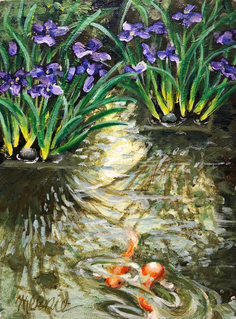 Koi Pond Original Acrylic Painting 9x12 Affordable Wall Art - Etsy