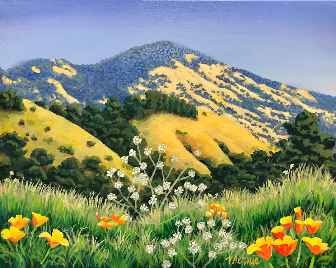 Diablo With Poppies Original 16x20 Acrylic Painting, View of Mount ...